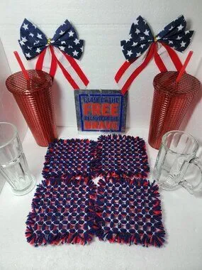 Dining | Handmade Woven Red White Blue Coasters Or Trivets Set Of 4 ...